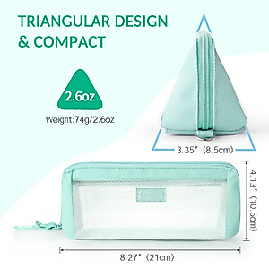 Sooez Large Grid Mesh Pencil Case, Big Capacity Clear Pencil Pouch Pen Bag with Zipper, Cute Stationery Organizer Transparent Makeup Bag for Adult Girls Boys Office School Supplies, Mint Green