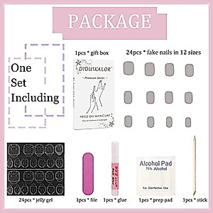 Diduikalor 24PCS French Stick on Nails, Coffin Fake Nails with Nail Glue Square Press on Nails Short, Reusable Uñas Acrilicas Con Diseños, Cute Nails for Women