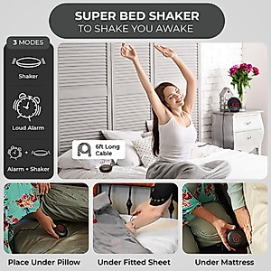 Sonic Bomb Dual Extra Loud Alarm Clock with Bed Shaker, Black | Sonic Alert Vibrating, Heavy Sleepers, Battery Backup | Wake with a Shake