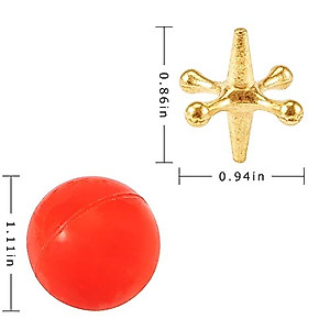 Biubee 3 Sets Retro Metal Jacks and Ball Game- 30 Pcs Gold and Silver Toned Jacks with 3 Red Rubber Bouncy Balls, Classic Game of Jacks for Party Favor, Game Prizes, Kids and Adult of All Ages