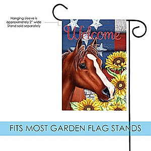 Toland Home Garden 1112217 Sunflower Horse Patriotic Flag 12x18 Inch Double Sided Patriotic Garden Flag for Outdoor House Flower Horse Flag Yard Decoration