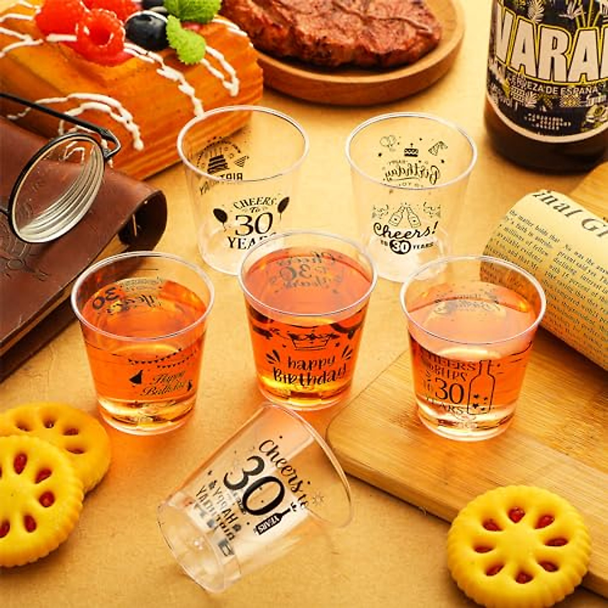 Hushee 300 Pcs 2 oz Cheers to 30 Years Shot Glasses Disposable Cups Plastic Cups 30th Birthday Party Favors for Men Women Birthday Anniversary Wedding Party Supplies (Cheers to 30 Years)