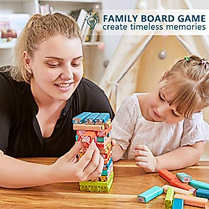 TOP BRIGHT Colored Stacking Board Game for Kids Ages 4-8, 51 Piece Wooden Blocks Toy for Children（New Version ）