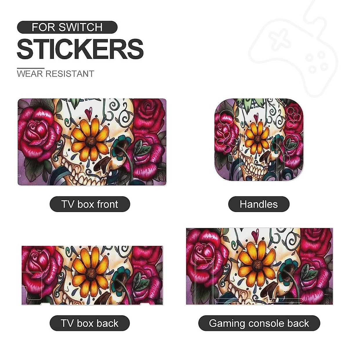 Sugar Skull Skin Protective Film Sticker Game Protector Full Wrap Compatible for Nintendo Switch for Switch