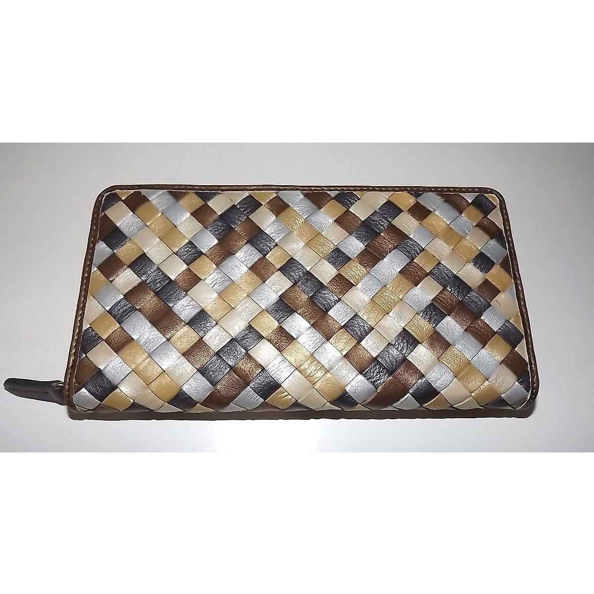 Italia Leather Women's Woven Zip Around Clutch Wallet Metallic Multi