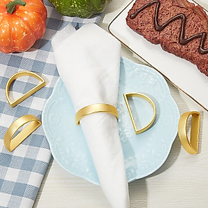 Stainless Steel Napkin Rings Metal Napkin Ring Holders Modern Ring Holder Serviette Buckles Metallic Adornment for Table Settings Kitchen Dinner Party Wedding (Matte Gold Semicircle,20 Pcs)