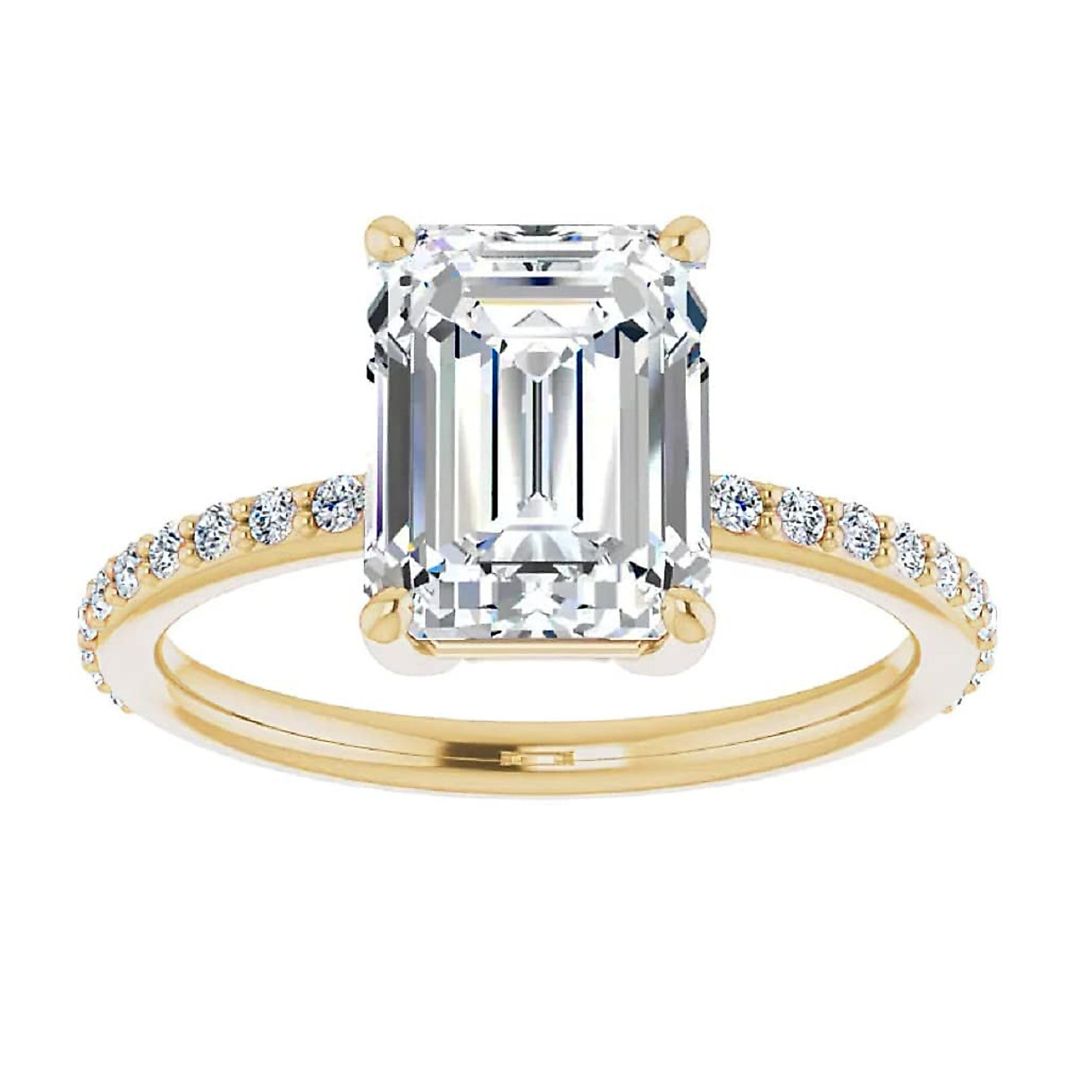 10K Solid Yellow Gold Handmade Engagement Rings 3.0 CT Emerald Cut Moissanite Diamond Solitaire Wedding/Bridal Rings Set for Women/Her Propose Ring (5.5), White