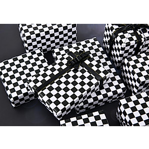 Sikiweiter Checkred Flag Wrapping Paper, 3 Large Sheets Race Car Wrapping Paper for Boys Girls, 27.6 X 39.4 Inches Per Sheet(Race Car)