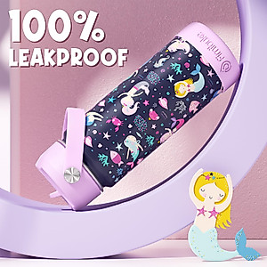 Fimibuke Kids Insulated Water Bottle - 18oz BPA-FREE Kid Cup with Straw Double Wall Vacuum Tumbler 18/8 Stainless Steel Leak Proof Toddler Water Bottle for School Boys Girls (2 Pack, Unicorn/Dinosaur)