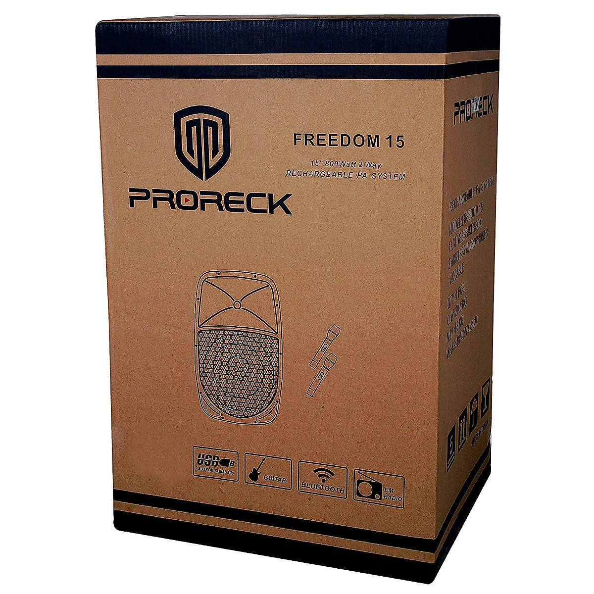 PRORECK Freedom 15 Portable 15-Inch 800 Watt 2-Way Rechargeable Powered Dj/PA Speaker System with Bluetooth/USB/SD Card Reader/FM Radio/Remote Control/Wireless Microphones/Speaker Stand