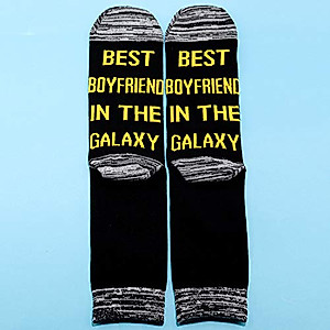 JXGZSO 2 Pairs Boyfriend Gift Best Boyfriend Socks Funny Boyfriend Christmas Gift Best Boyfriend In The Galaxy Socks (Best Boyfriend In The Galaxy)