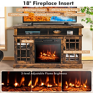 CLEEMAN 3-in-1 Electric Fireplace TV Stand, 55 Inch Entertainment Center with Built-in Heater, 3-Position Adjustable Shelf, 2 Side Cabinets, Remote Control, Overheat Protection, TV Console (Brown)