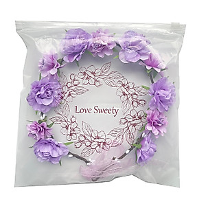 Love Sweety Women Flower Headband Bridal Floral Crown Wreath Girls BOHO Garland Halo(Purple)