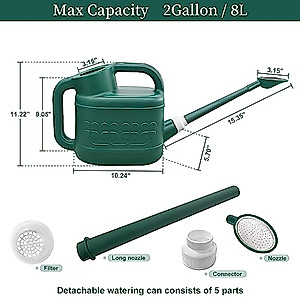 Qilebi 2 Gallon Watering Can for Outdoor Plants, Modern Watering Cans for House Plant Garden Flower, Plastic Watering Cans with Removable Nozzle and Long Spout