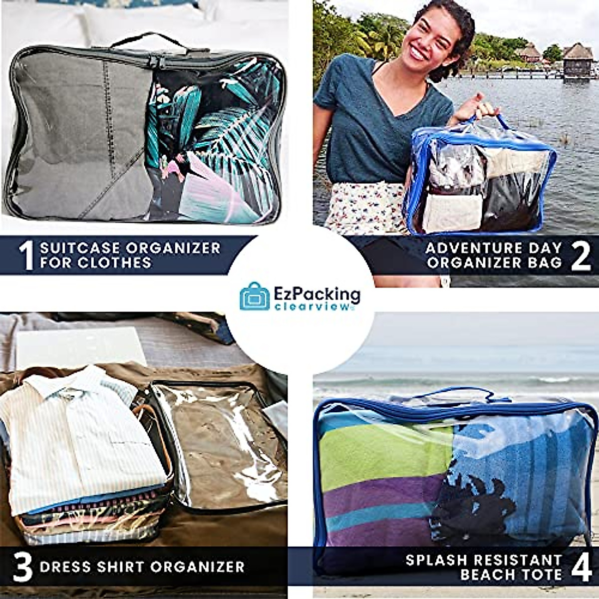 Large Clear Travel Packing Cube/See-Through PVC Organizer for Suitcase/Multipurpose Pouch w/Handle/Dress Shirts, Pants, Cashmere, Sweaters & Seasonal Linen Storage Protection (Gray)