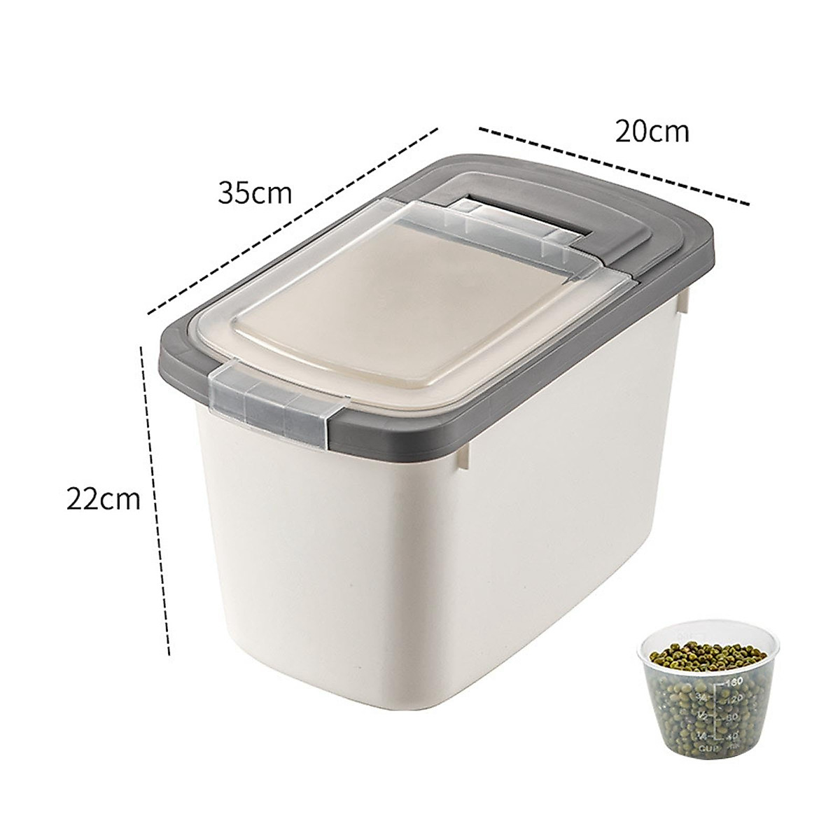 gazechimp Grain Rice Storage Container, Pet Food Storage Box, Airtight Household Grain Dispenser, Grain Rice Storage Bin, Flour Bin for Flour, Cat Dog Food, White