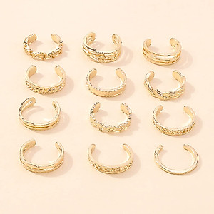 Wiwpar Vintage Knuckle Midi Ring Set Open Rings Gold for Women Adjustable Set 12Pcs
