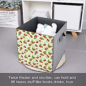 Red Cherry Foldable Storage Bins Printd Fabric Cube Baskets Boxes with Handles for Clothes Toys, 11x11x11