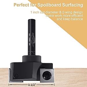CNC Spoilboard Surfacing Router Bit, 1/4" Shank 1-1/2" Cutting Diameter, Carbide Insert Slab Flattening Router Bits Planing Bit Wood Planer Bit Woodworking Tools by BINSTAK