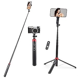 60" Phone Tripod, Selfie Stick Tripod with Remote Extendable All-in-1 Travel Light Phone Tripod Stand, Portable Camera Tripod Compatible with iPhone Android Camera GoPro
