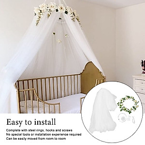 FECAMOS Princess Bed Net, Breathable Lightweight White Baby Bed Canopy with Rose Crown for Bedroom