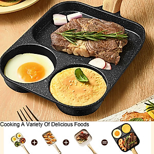 JUSTUP Nonstick Egg Frying Pan, 3-in-1 Nonstick Pan Divided Grill Frying Pan, Heat Resistant Handle 3 Section Skillet Mini Pancake Pan, Cooking Pan for Breakfast, Egg, Bacon and Burgers (Black)