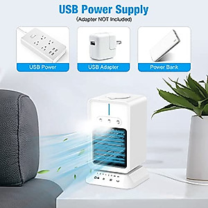 Portable Air Conditioner Fan, 4-In-1 Evaporative Mini AC Unit & Air Cooler with 3 Speeds, Personal Desktop Cooling Fan with 3 Mists for Office/Bedroom/Small Room, 2H/4H Timer & Auto Rotation