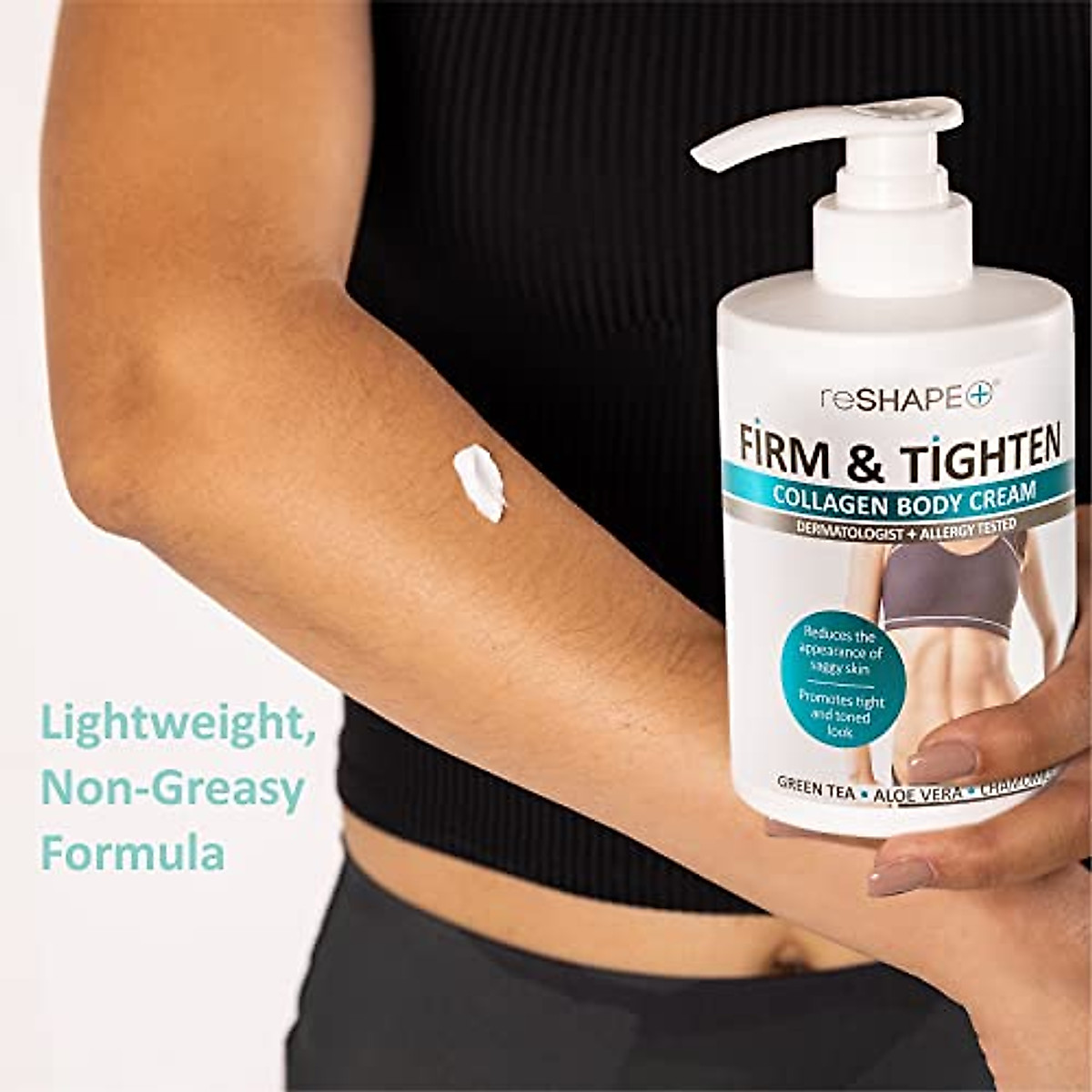 Reshape+ Collagen Body & Face Cream Moisturizing Skin Care Lotion, Skin Tightening Cellulite Body Lotion Improves Skin Elasticity, Plumps Sagging Skin W/Green Tea, Aloe Vera, & Chamomile, 15 Fl Oz