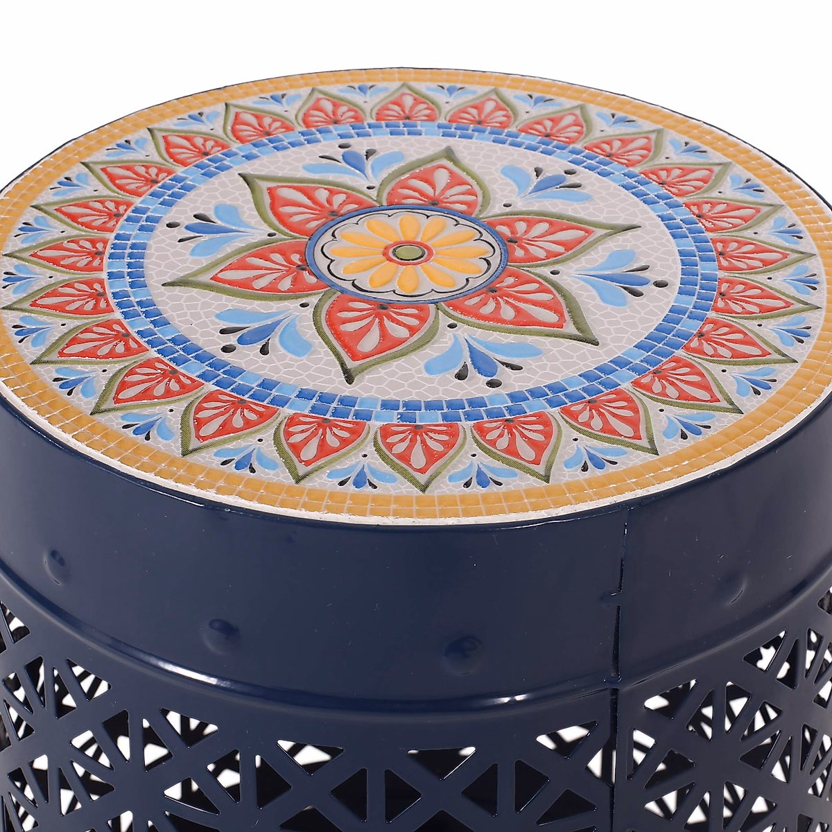 Christopher Knight Home Justin Outdoor Lace Cut Side Table with Tile Top, Dark Blue