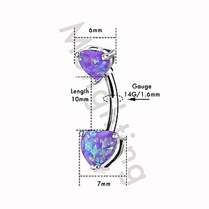 Melighting 14G Belly Button Rings 316L Surgical Steel Double Heart Belly Bars Opal Clear CZ Belly Rings Belly Piercing Jewelry Navel Ring Navel Piercing Jewelry for Women