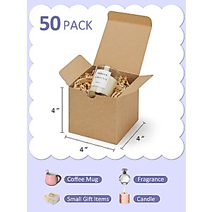 Eupako Gift Boxes 4x4x4 50 Pack Brown Kraft Paper Box with Lids Party Favor Boxes for Bridesmaids Proposal, Crafting, Cupcake, Wedding, Christmas