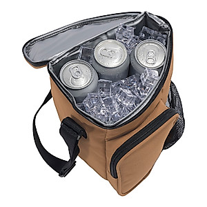 Carhartt Insulated 10 Can Vertical Cooler + Water Bottle, Fully-Insulated Lunchbox with Included Water Bottle, Brown