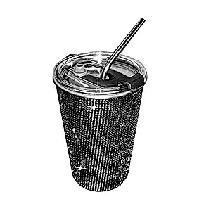 Bling Drink Coffee Mug,zcargel Crystal Drink Cup 20 Oz Stainless Steel Straw Coffee Cup Travel Mug Leak-proof Insulated Coffee Mug With Straw Water Cup Straight Cup For Home Office