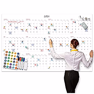 Large Dry Erase Wall Calendar - 38" x 60" - Undated Blank 2023 Reusable Yearly Calendar - Giant Whiteboard Year Poster - Jumbo Laminated 12 Month Office Calendar (Lushleaf Designs)