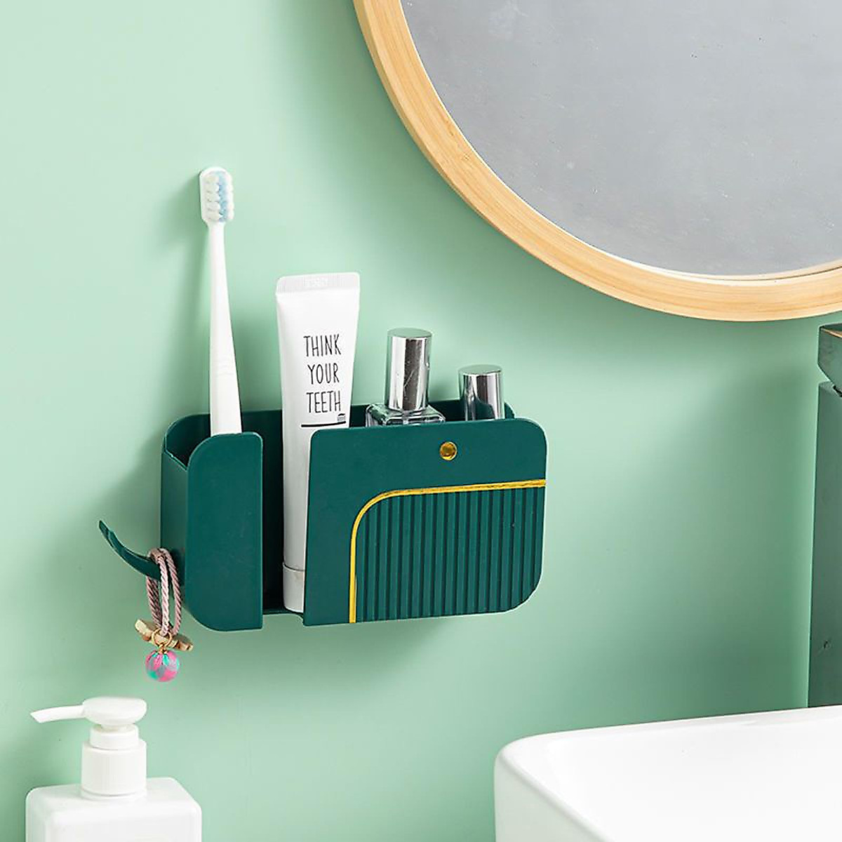 VEADOOLLY Bedside Organizer Nonporous Adhesive Remote Control Holder - Wall Mount Storage for Home, Dormitory, and Car Universal Wall Phone Holder，Multipurpose Storage Box（Green）