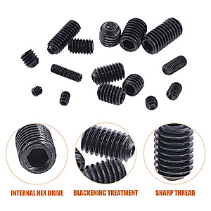 Rustark 450Pcs M3/M4/M5/M6/M8 Allen Head Socket Hex Grub Screw Set Assortment Kit with Internal Hex Drive - 12.9 Class Black Alloy Steel