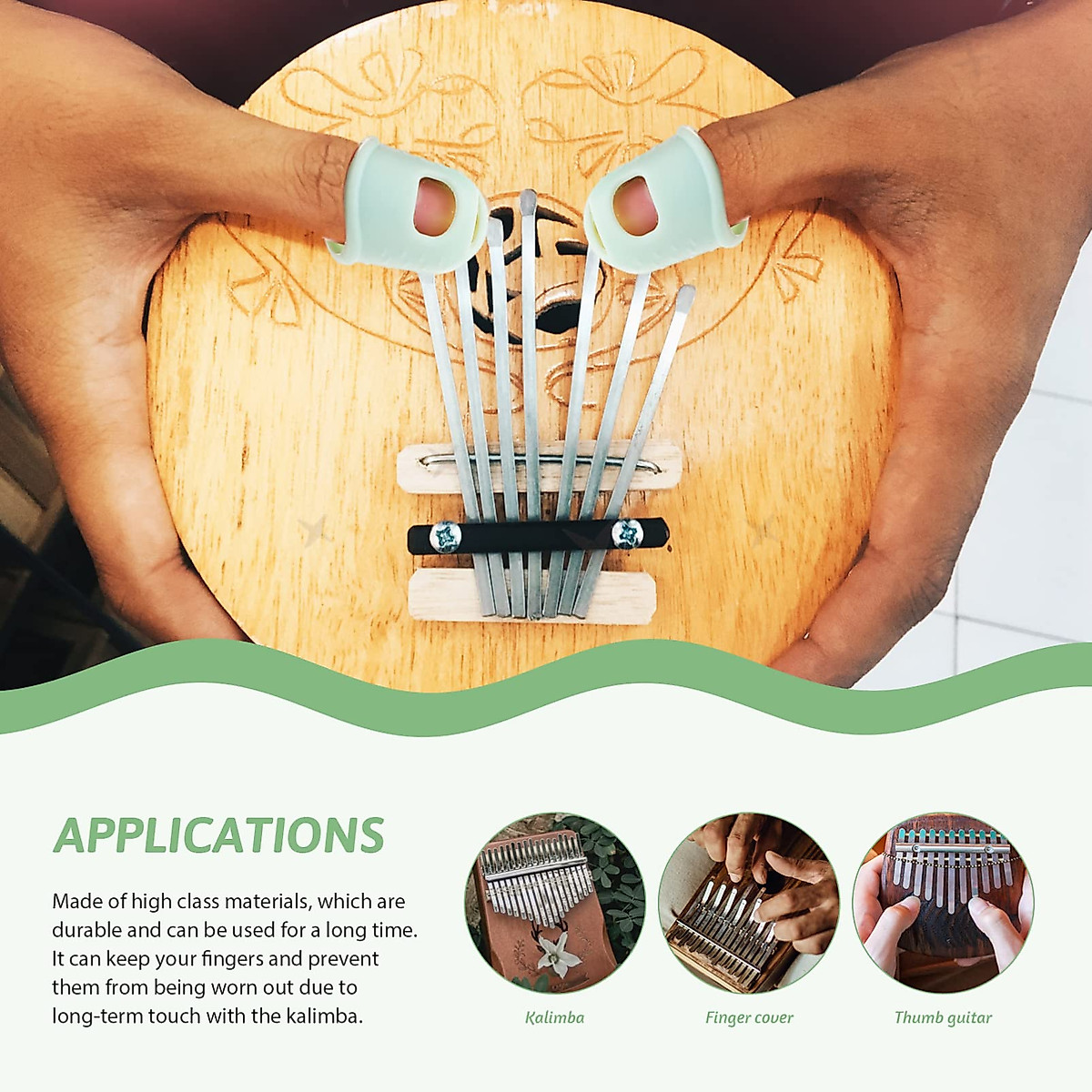 MILISTEN 2pcs Soft Kalimba Finger Protector, Kalimba Silicone Finger Fingertip Protectors, Kalimba Thumb Protector, Guitar Thumb Picks Finger Sleeve for Beginners Starters Kids Adult, Green