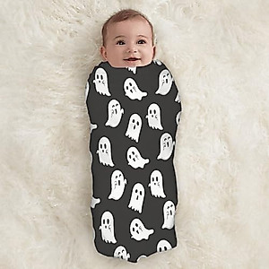 Cute Little Funny Ghost Blanket Gift for Girls Boys, Spooky Decor Plush Soft Fleece Flannel Black White Spooky Halloween Throw Blanket Sheet for Toddler Kids Lap Chair 40X30In