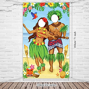 Frienda Luau Couple Photo Door Banner Hawaiian Party Decorations Tiki Luau Photo Props Aloha Tiki Banner for Party Decorations Hawaiian Door Banner Luau Party Supplies for Tropical Beach Party, 6 x 3.6 ft