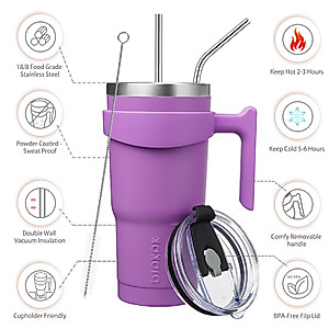 BJPKPK Tumbler With Handle 20oz Stainless Steel Insulated Tumbler With Lid And Straw For Water Or Ice Coffee,Lavender