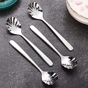 Csinos 304 Stainless Steel Spoon Shell Shape Flatware Spoon Dessert Spoon Set of 6