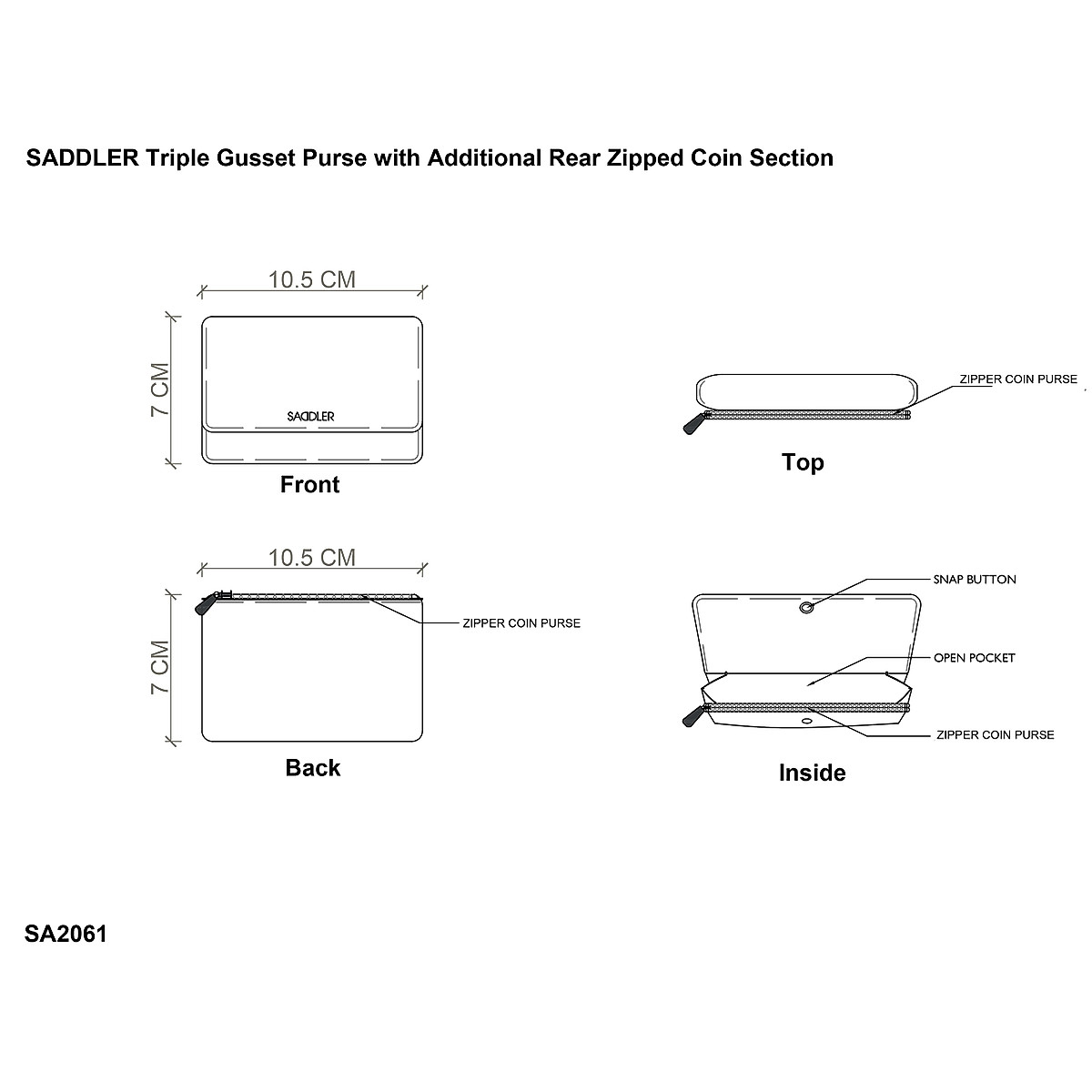 SADDLER Womens Luxurious Leather Flapover Coin Purse | Designer Ladies Triple Gusset Change Pouch with Zip |Gift Boxed - Black