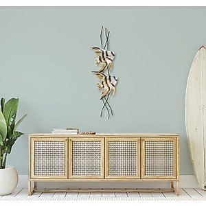 T.I. Design Angelfish Pair Vertical Facing Right Contemporary Coastal Metal Wall Decor