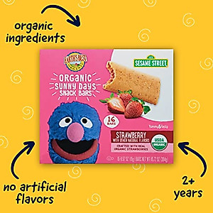 Earth's Best Organic Kids Snacks, Sesame Street Toddler Snacks, Organic Sunny Days Snack Bars for Toddlers 2 Years and Older, Strawberry with Other Natural Flavors, 16 Bars per Box (Pack of 6)
