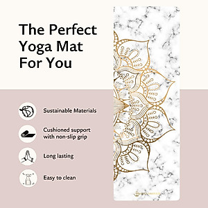 Shakti Warrior Lotus yoga mat - Premium Printed Natural Eco-friendly Non-Slip Mat Great for Hot Yoga, Pilates, Workouts (72 inch x 24 inch x 3mm thick)