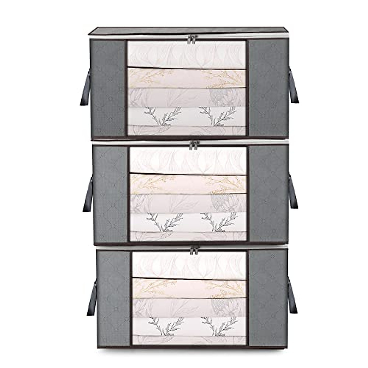 Rumia 3 Packs Clothes Storage with Reinforced Handle,27.55x11.81x19.68 IN Foldable Closet Organizers and Storage for Bedroom,Durable Clothing,Comforters,Bedding,Toys,Blankets Storage Bags 105L（Extra-large)）