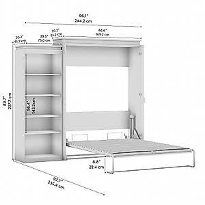 Bestar Orion Queen Murphy Bed with Shelves (97W) in Bark Grey and Graphite, Sleeping Arrangement with Storage