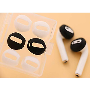 IiEXCEL ( Fit in Case ) 4 Pairs Replacement Super Thin Slim Silicone Earbuds Ear Tips and Covers Skin Accessories for Apple AirPods or EarPods Headphones ( Fit in Charging Case ) ( Black White )