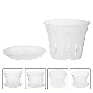 Yardwe 1set Bonsai Patio Ventilate for Plastic Cactus Starting Floral Rounded Saucer Drainage Flowerpot Bucket Trays Saucers, with Bar Pot, Starter Flowerpots Seedling X. Indoor