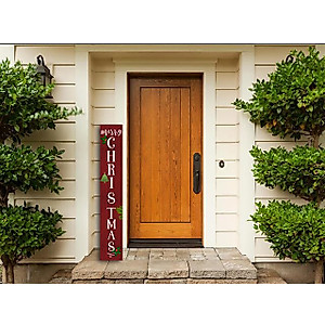 TYmall Christmas Welcome Porch Sign Wood Vertical for Front Door Merry Christmas 3in1 Farmhouse Standing Wooden Home Sign Tall Porch Decor 8X48Inch